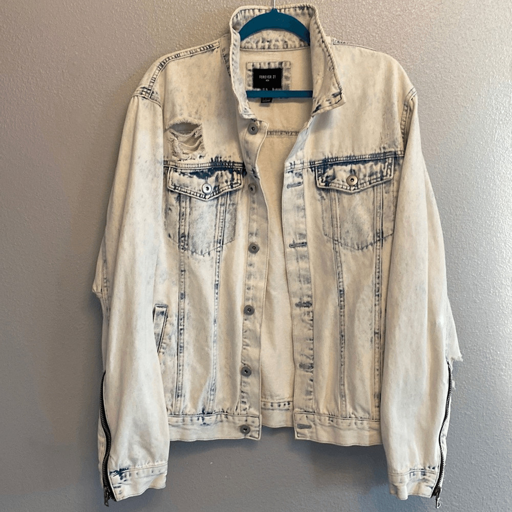 Acid Wash distressed light colored Jean jacket- unise… - Gem