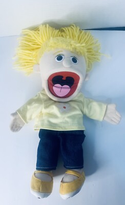14" Katie Girl Hand Sillly Puppet Flower Shirt Blonde Hair Jeans Blue ...