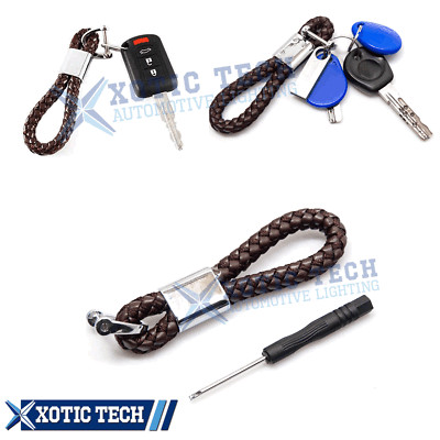 4.53" Braided Brown Leather Strap Key Chain Ring For All Car Key Fob ...