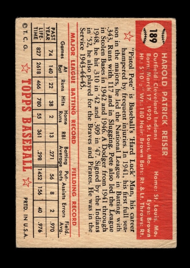 1952 Topps Set-Break #189 Pete Reiser LOW GRADE *GMCARDS* | eBay