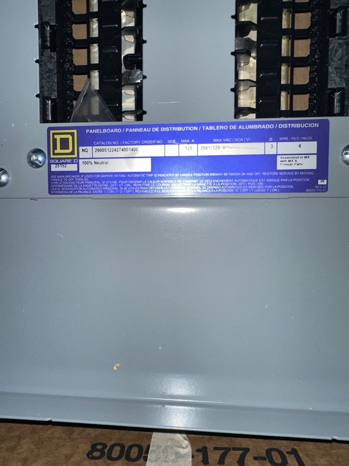 Square D 125A 208y/120v 3 Phase 4 Wire Interior Panel | eBay