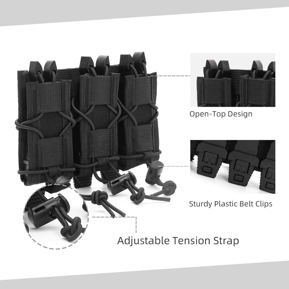 Triple Mag Pouch 9mm Magazine Holster for 40.Cal 45 ACP Open-Top ...