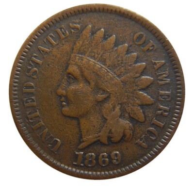 Indian head cent/penny 1869 Snow 4 repunched date 9 over 9 with reverse ...
