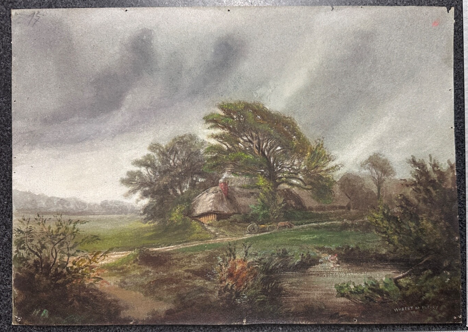 Beautiful Drawing Antique Landscape Romantic Cottage Norman Hubert ...