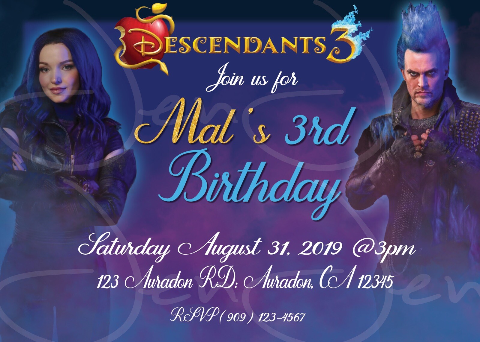 Disney Descendants 3 Mal and Hades Party Invitation (You Print) | eBay