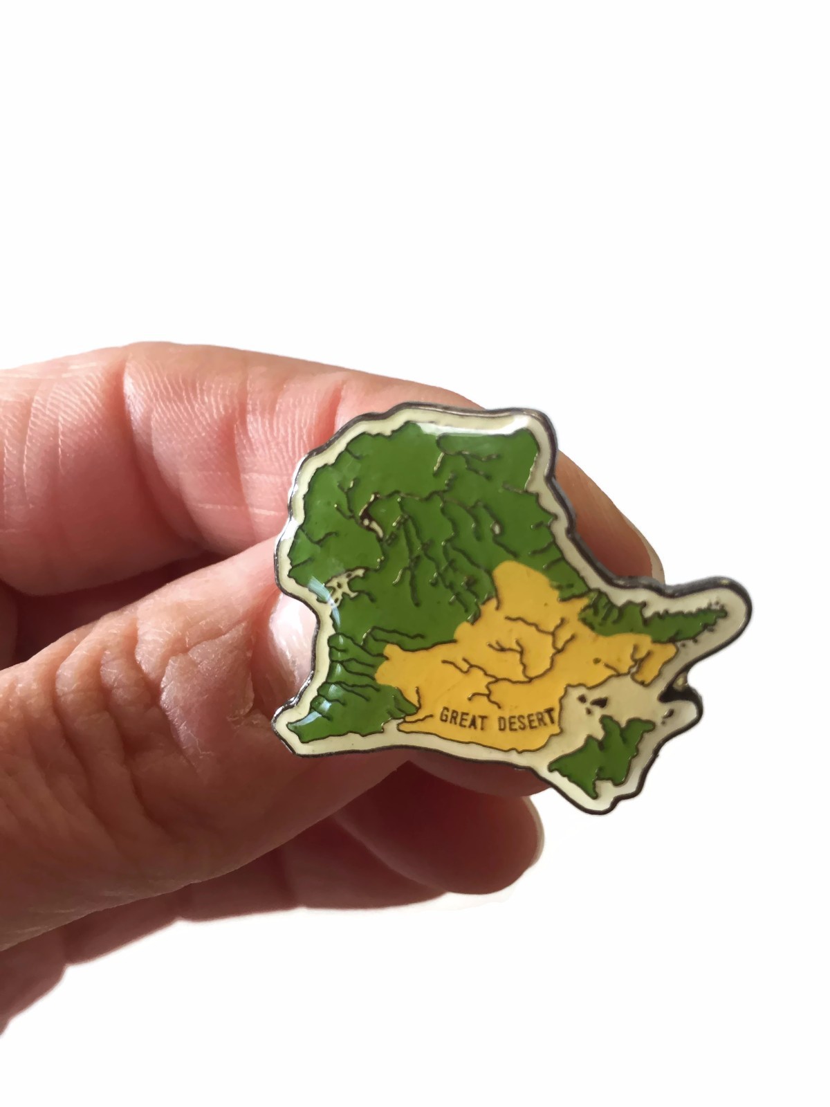 Vintage GREAT DESERT PIN, green/yellow pin, souvenir keepsake metal ...