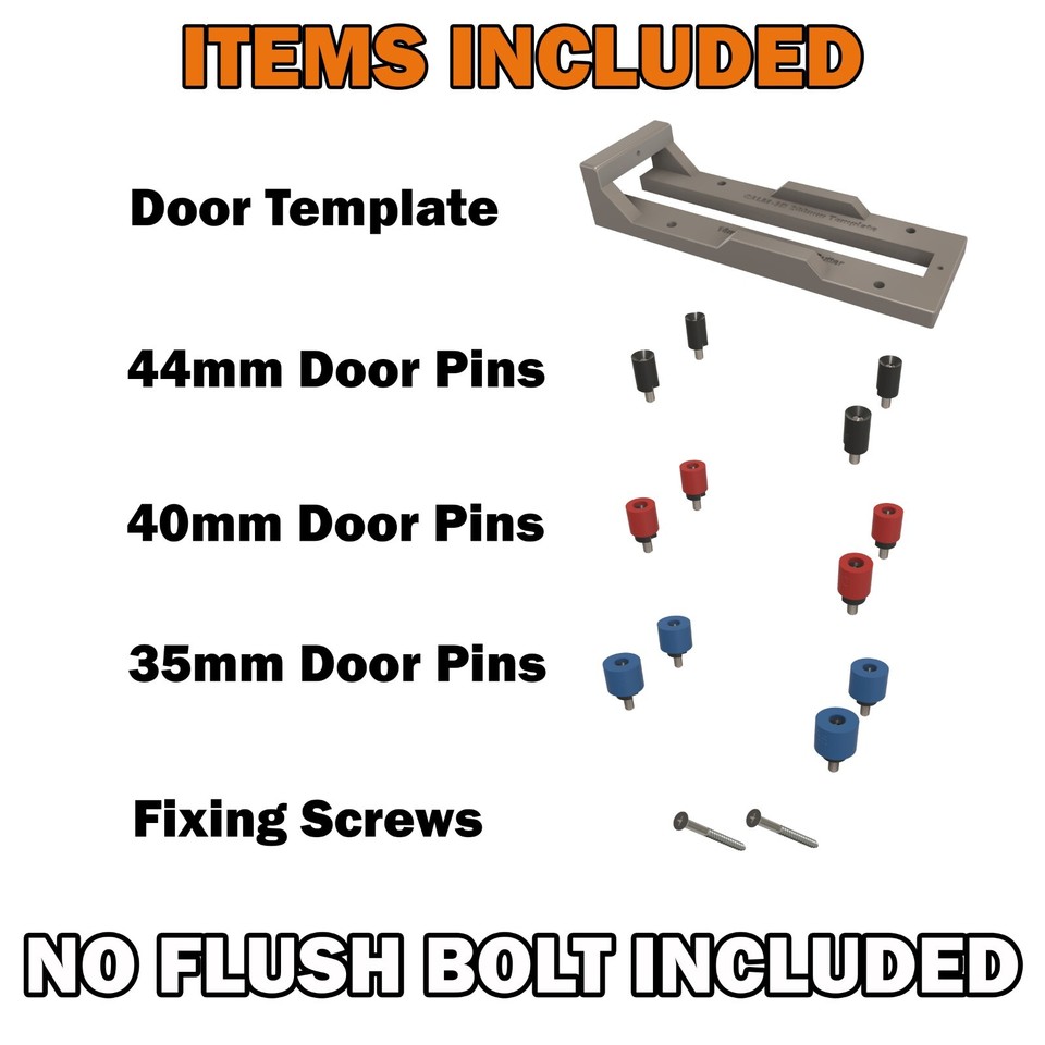 Flush Mount Door Bolt Template - 35,40, 44 or 55mm Depth -150mm x 20mm ...