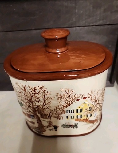 Vintage 50-70's Winter Scene Ceramic Cookie Jar 8"x7"x6" | eBay