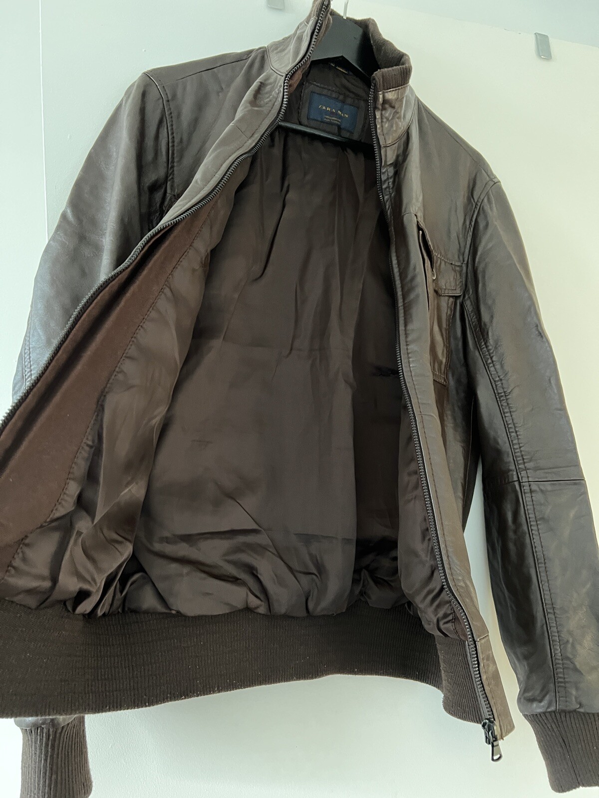 ZARA MAN Lambskin Leather Jacket Bomber Baseball Dark… - Gem