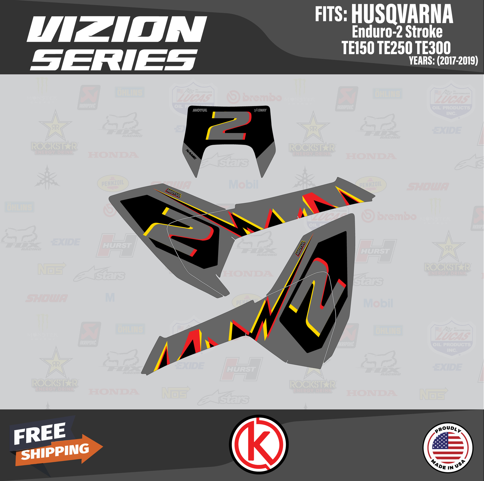 Graphics Kit for Husqvarna TE150 TE250 TE300 (2017-2019) Vizion-Gold | eBay