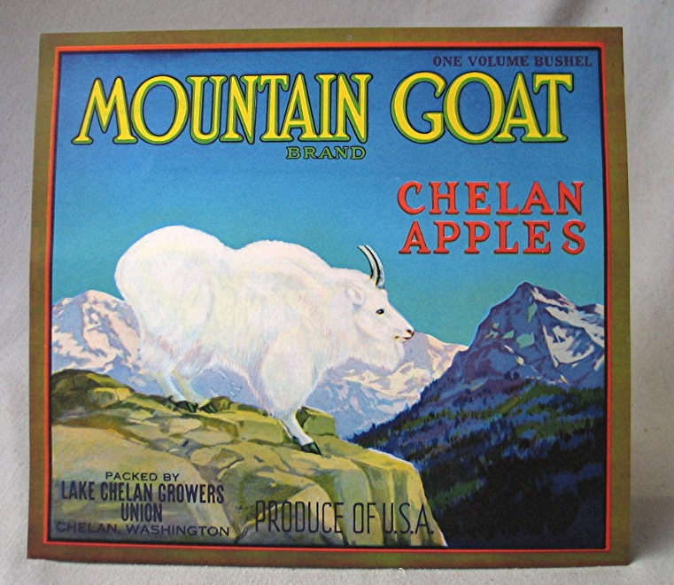 Vintage Advertising Fruit Crate Label -- Mountain Goat -- Chelan Apples ...