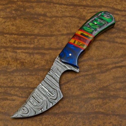 Rody Stan HANDMADE DAMASCUS CUSTOM RESIN/WOOD SKINNER HUNTING EDC KNIFE ...