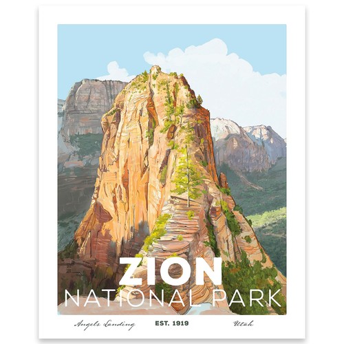 Zion National Park Poster – Illustrated Vintage Wall Art Print | Angels ...