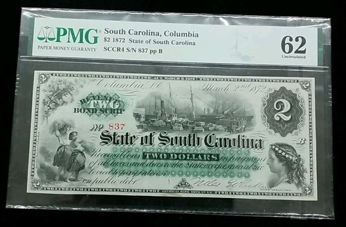STATE South Carolina 1872 $2 Obsolete Currency Money Civil-War PMG 62 ...