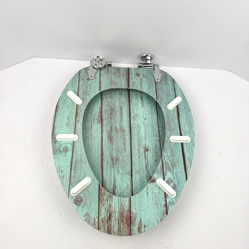 Sanilo Soft Close Elongated Toilet Seat Blue Wood Look Rustic Bathroom ...