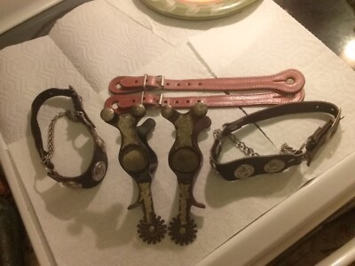 Vintage Western Americana Cowboy boot Horse Spurs Straps tie downs ...