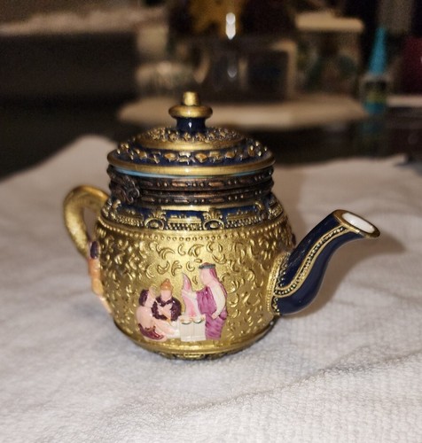 Hand Painted Hinged Minature Cloisonne Teapot Nini Vintage Trinket Box ...