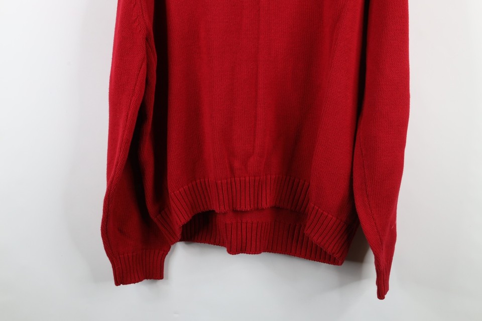 Vintage 90s Lands End Mens Large Blank Cotton Knit Crewneck Sweater Red ...