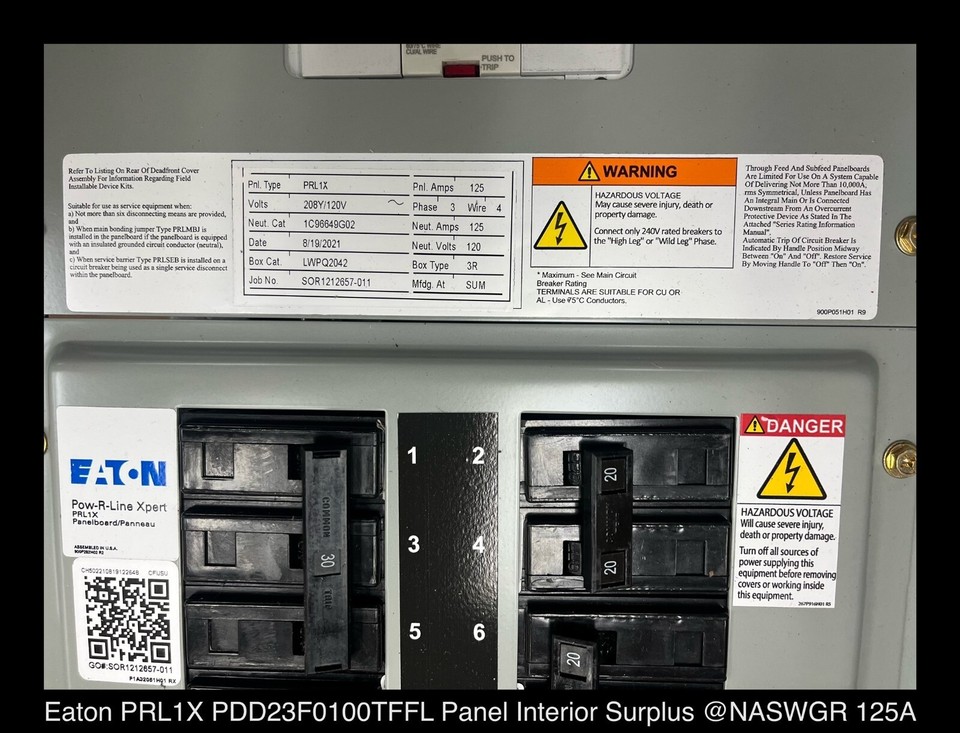 Eaton PRL1X POW-R-LINE 1X PANELBOARD with Eaton PDD23F0100TTFL | eBay