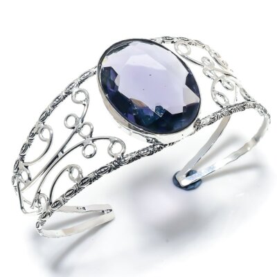 Iolite Quartz Gemstone Handmade 925 Silver Cuff Bracelet Adjustable R ...