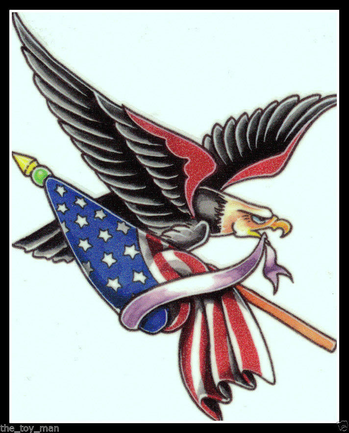 Traditional Eagle With American Flag Tattoo