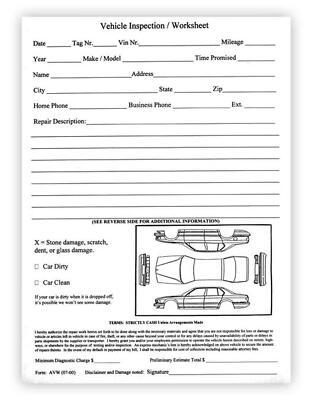 Vehicle Inspection Worksheet Car Dealer Service Body Shop Form 1 Pad of ...