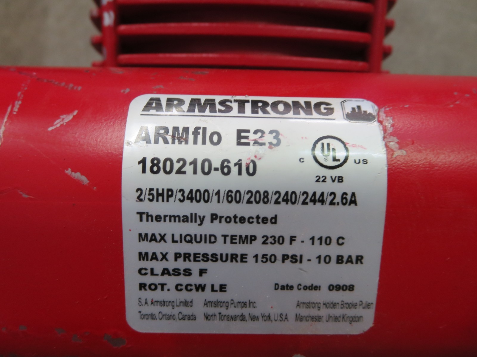 Armstrong ARMflow E23 180210-610 Pump 2/5 HP 3400 RPM | eBay
