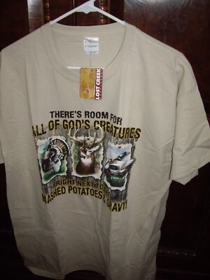 T8 Men Size L Lost Creek Outfitters Gildan Tan T-Shirt Hunting Deer ...