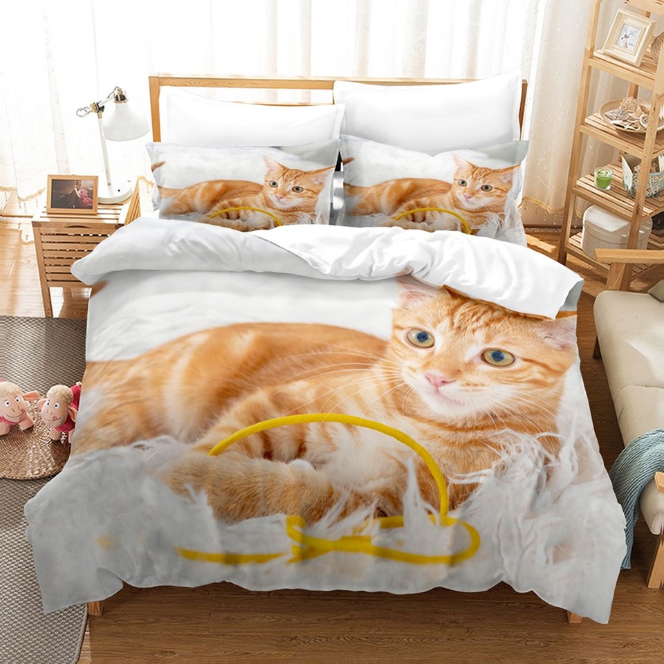 Cute Cat Lovely Kitten Butterfly Doona Quilt Duvet Cover Set Single ...