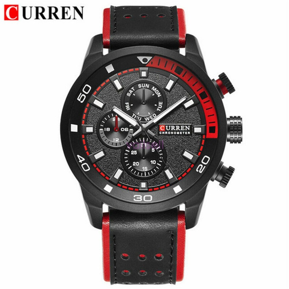 CURREN Brand Men Quartz Watch Big Face Fashion Leather Wristwatch Male ...