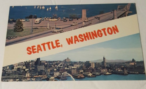 1960s postcard Seattle Washington two view tourist card unused downtown ...