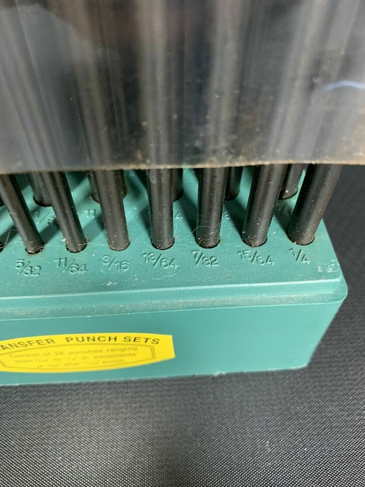 TRANSFER PUNCH SET 28 Pc 3/32 to 1/2 In Stand, Unbranded Heavy Duty EUC ...