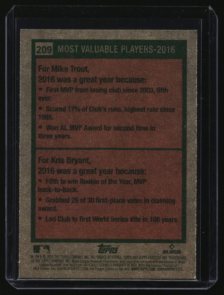 2024 Topps Heritage #209 Kris Bryant / Mike Trout Most Valuable Players ...