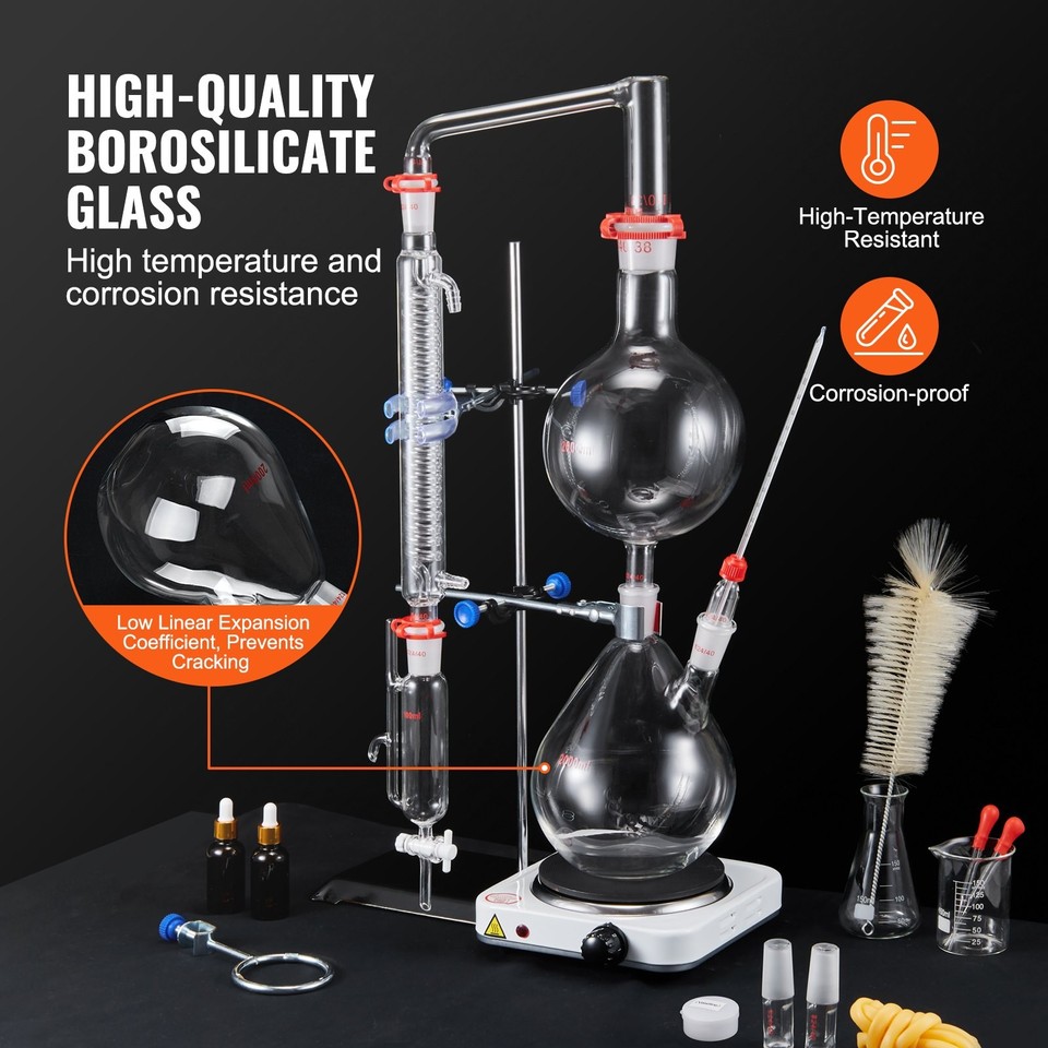 Essential Oil Distillation Kit,2000ml Distillation Apparatus,3.3 Boro ...