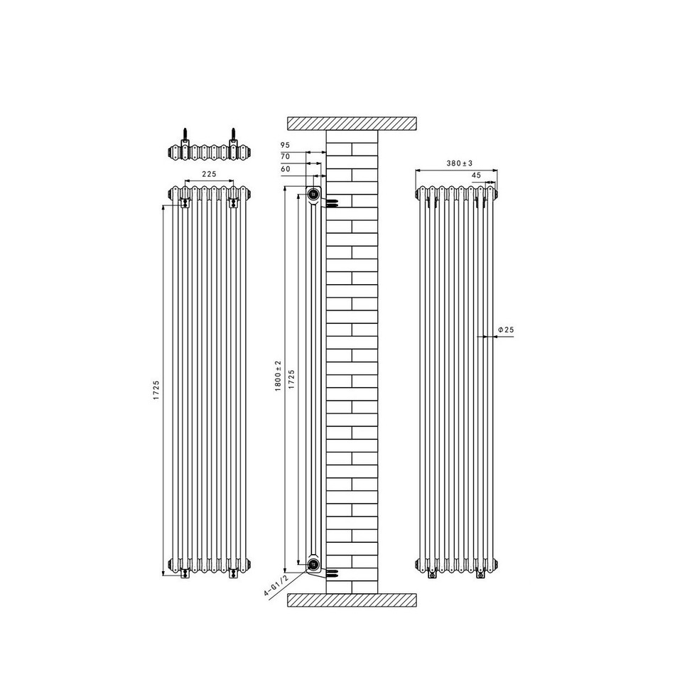 GLO Bright Orange Column Radiator Vertical Columns 1800x370mm | eBay UK