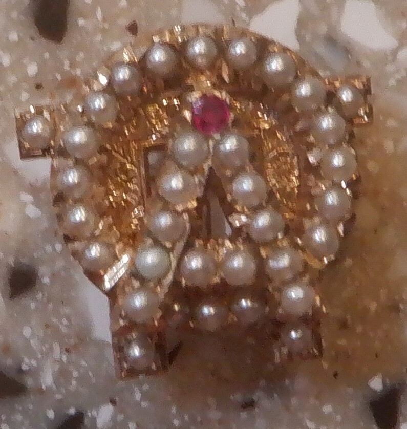 1953 Alpha Omicron Pi Sorority Pin Pearls Ruby - Engraved R.E. Watts | eBay