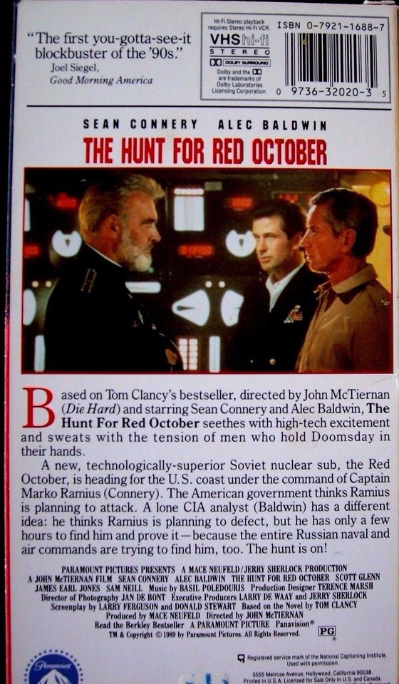 The Hunt for Red October (VINTAGE, VHS, 1990, VG) Sean Connery ...
