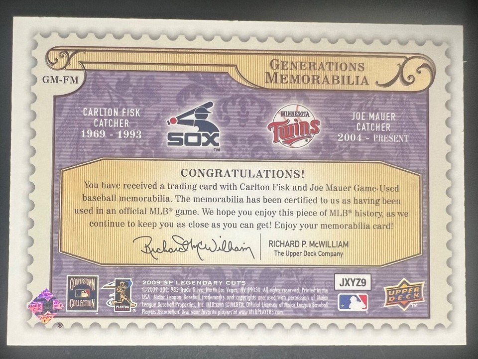 2009 SP Legendary Cuts Generations Dual Memorabilia #GMFM Joe Mauer ...