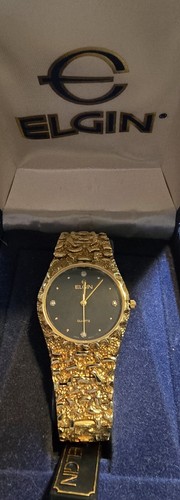 Elgin Analog Diamond Quartz Ladies Watch 14K Gold Filled Nugget Band ...