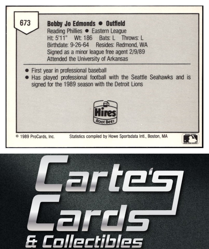 Bobby Joe Edmonds 1989 ProCards Minor League Team Sets #673 Reading ...