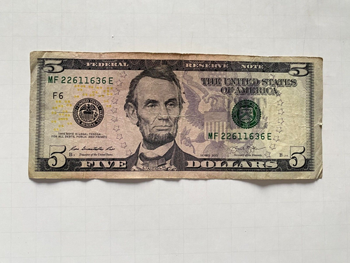 2013 FIVE Dollars Note $5 Dollar real paper money US United State MF ...