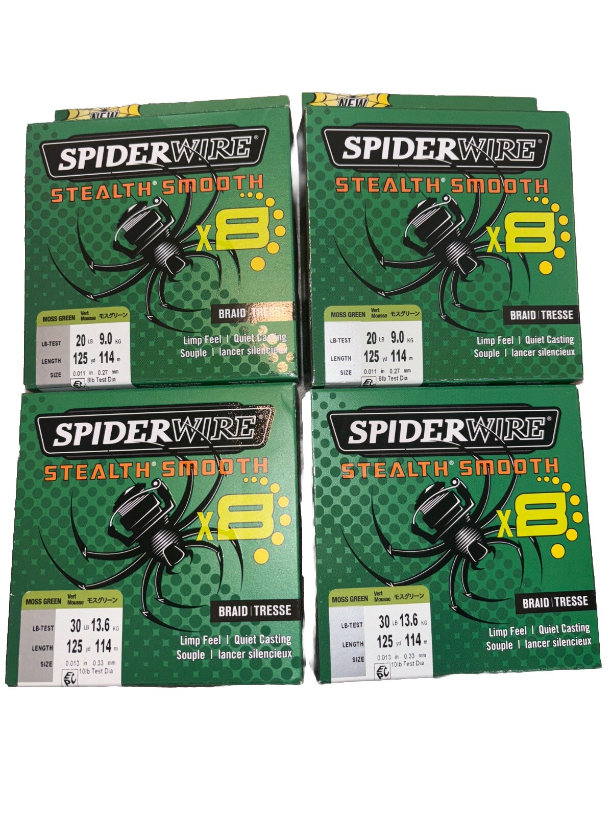 Spiderwire Stealth Smooth Braid Fishing Line Green Lot Of 4 Boxes. 20lb ...
