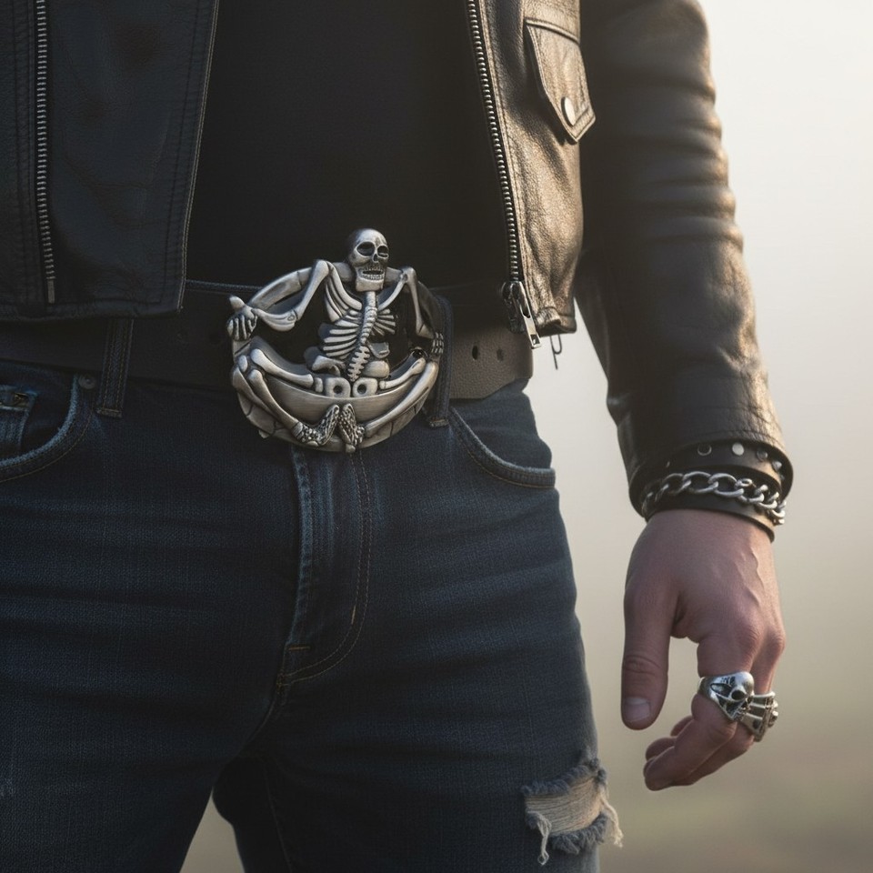 Men Women Silver Belt Buckle Skull Skeleton Big Yoga Bones Body ...