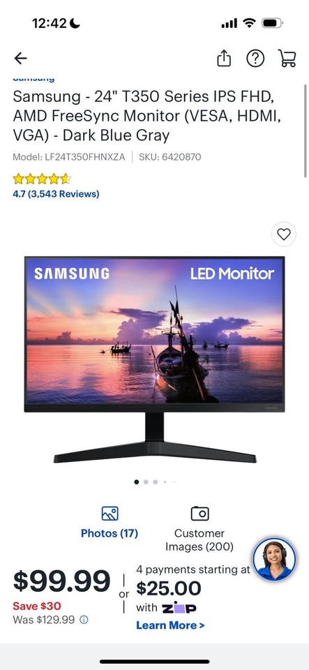 Samsung T350 24" FHD IPS Monitor - Dark Blue Gray 887276450964| eBay