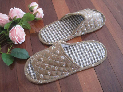 Again@Country Flower Coffee Cotton Quilted Soft Flat Shoes Slippers L23 ...