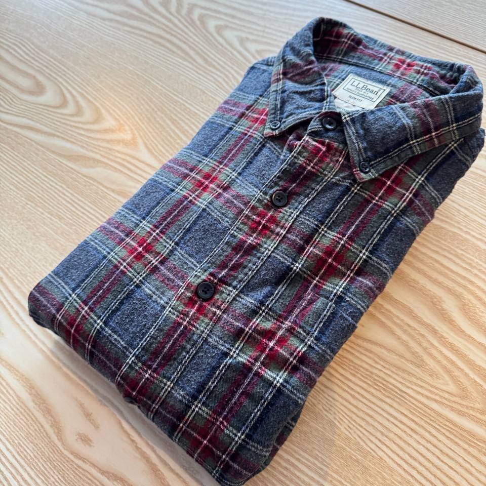 L.L.Bean Slim Fit Shirt Mens Large Grey Red 24" Pit-to-Pit Designer ...