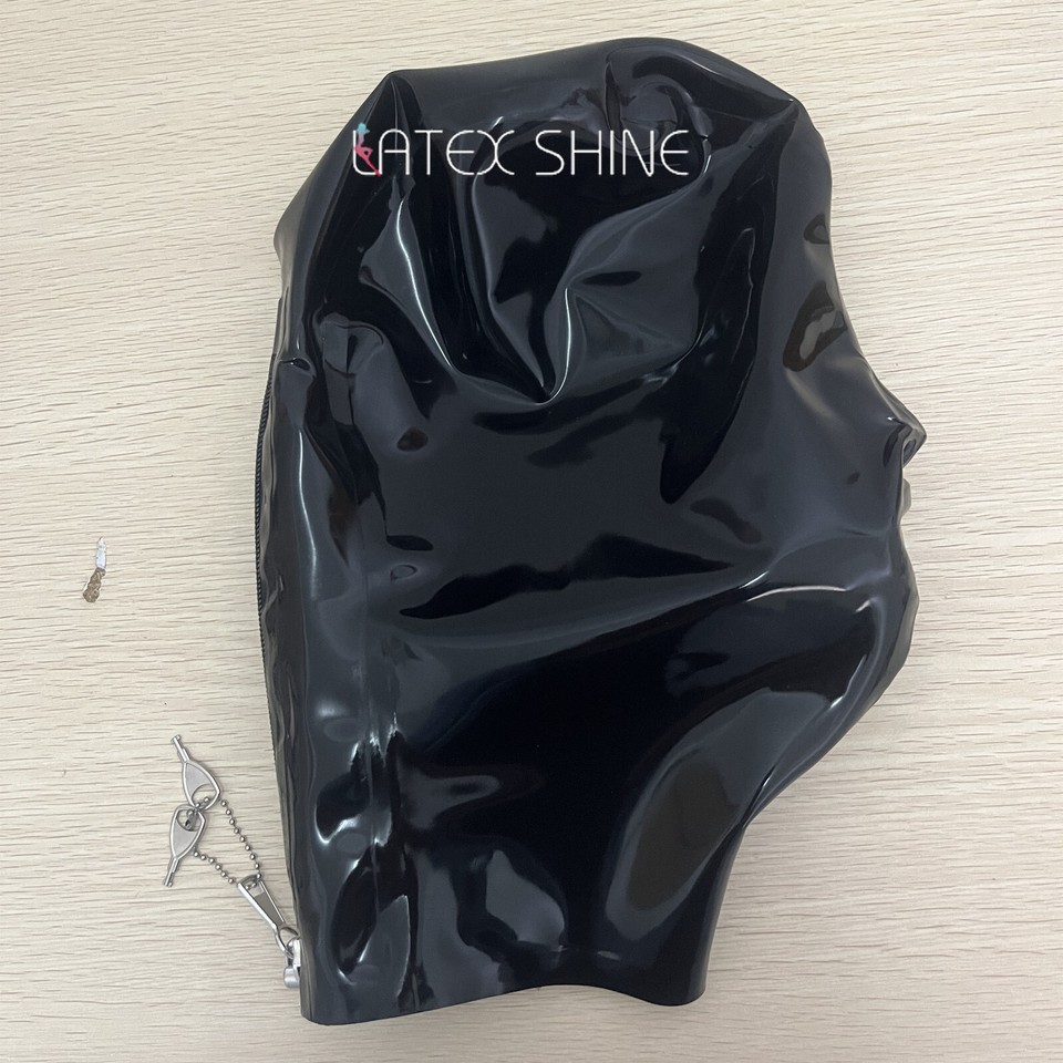 Lockable Zip Latex Fetish Hood Mask with Mouth Gag Long Nasal Tube | eBay