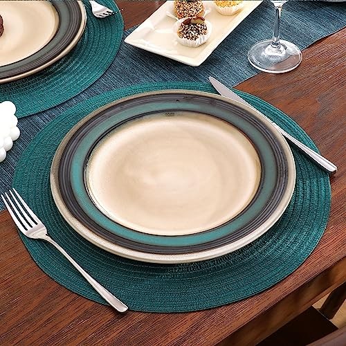 Round Placemats Set of Washable 15 inch Round Table Mats Cotton 6 Teal ...