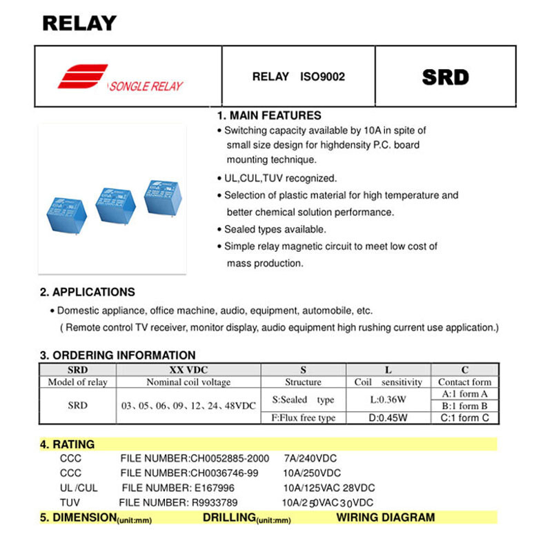 SRD - 3V 5V 6V 9V 12V 24V 48V DC Various Mini Power Relays 4-Pin 5-Pin ...