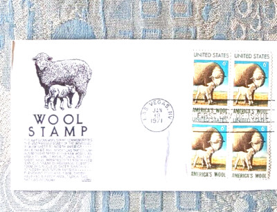 LAMBS AMERICAN WOOL INDUSTRY SHEEP 1971 ANDERSON CACHET FDC STAMP BLOCK ...